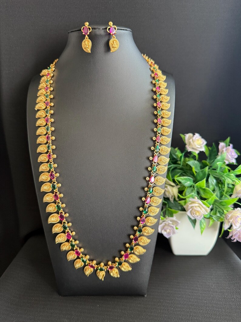 Premium Mango Long Haram With Matching Earrings/ Long Haram/ South ...