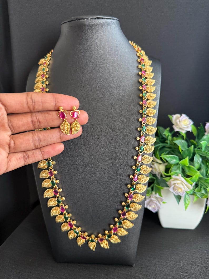 Premium Mango Long Haram With Matching Earrings/ Long Haram/ South ...