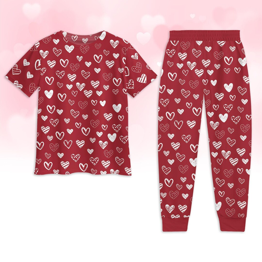 Valentine Hearts Pajamas Set, Sweetie Women Pajamas, Cute Holiday ...
