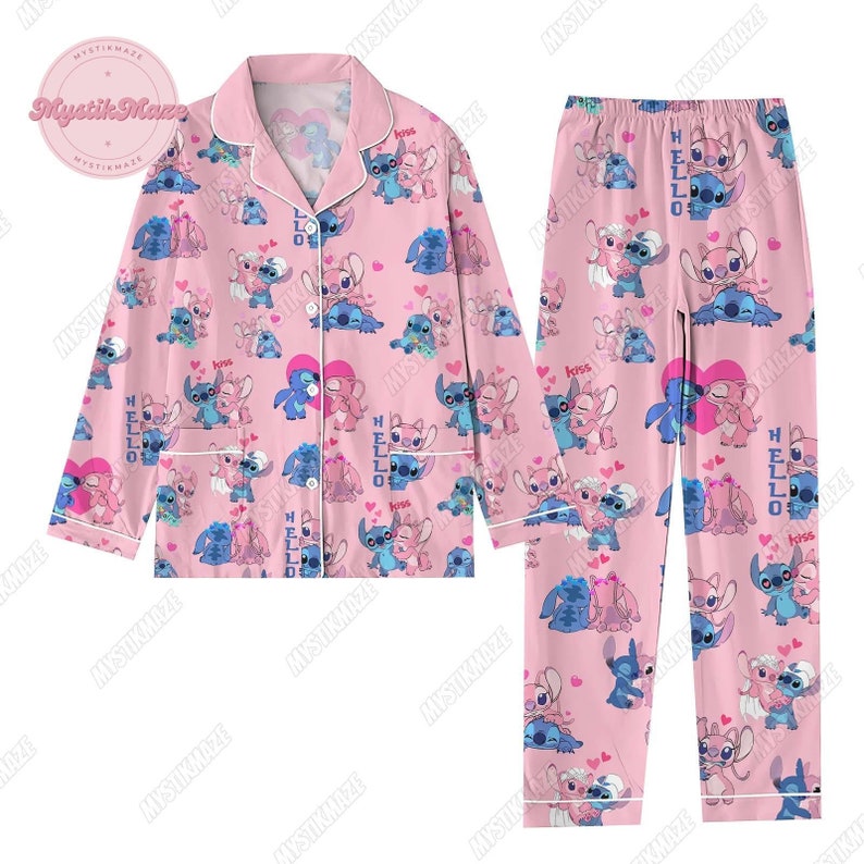 Stitch Angel Pajamas Set, Lilo Stitch Holiday Pajamas, Disney Stitch ...