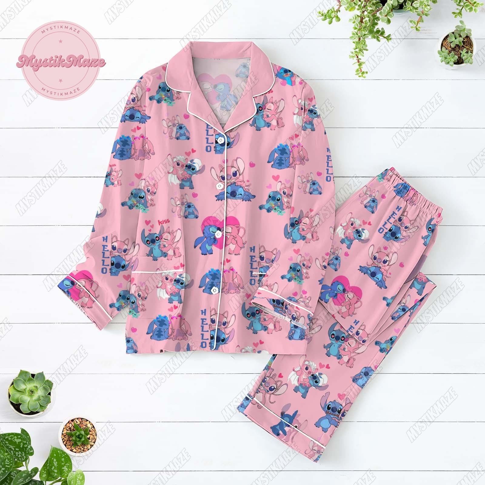 Stitch Angel Pajamas Set, Lilo Stitch Holiday Pajamas, Disney Stitch ...