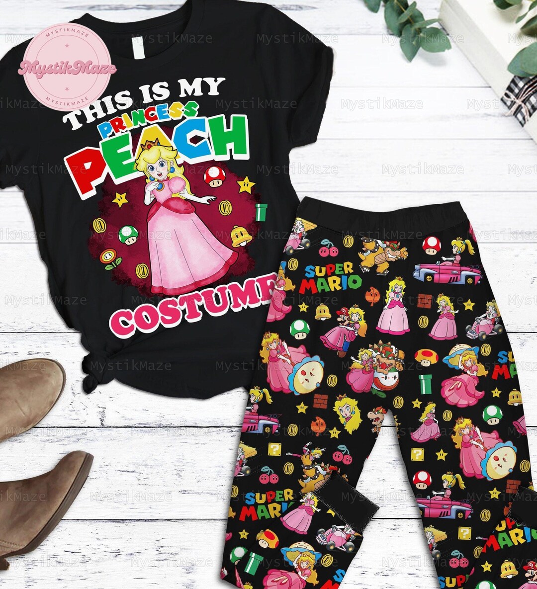 Princess Peach Pajamas Set, Princess Peach Pajamas Pants, Super Mario ...