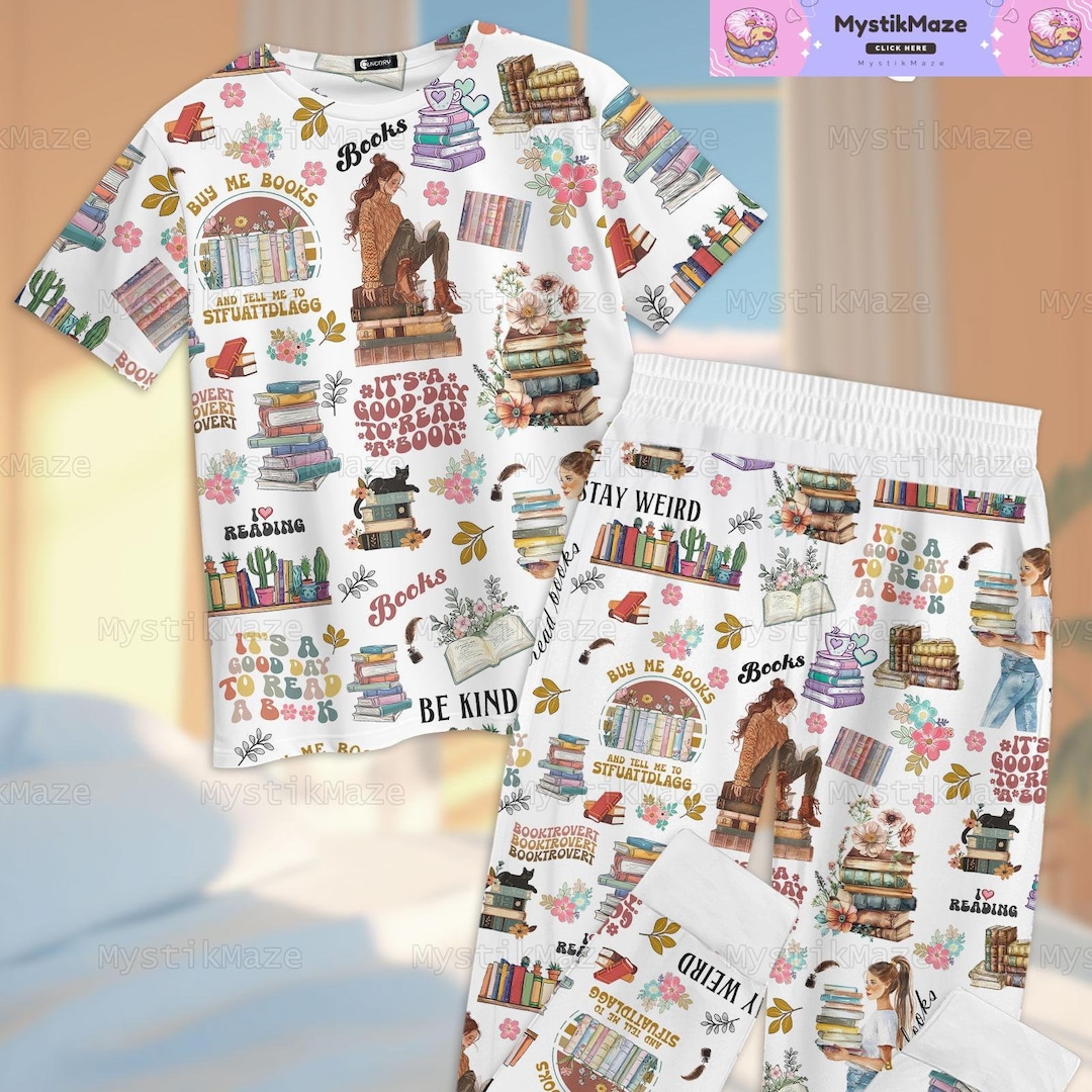 Book Lovers Pajamas Set, Booktrovert Pajamas Family, Book Lovers ...