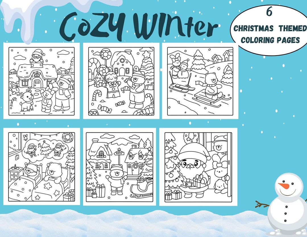 Winter Themed Christmas Coloring Pages - Etsy