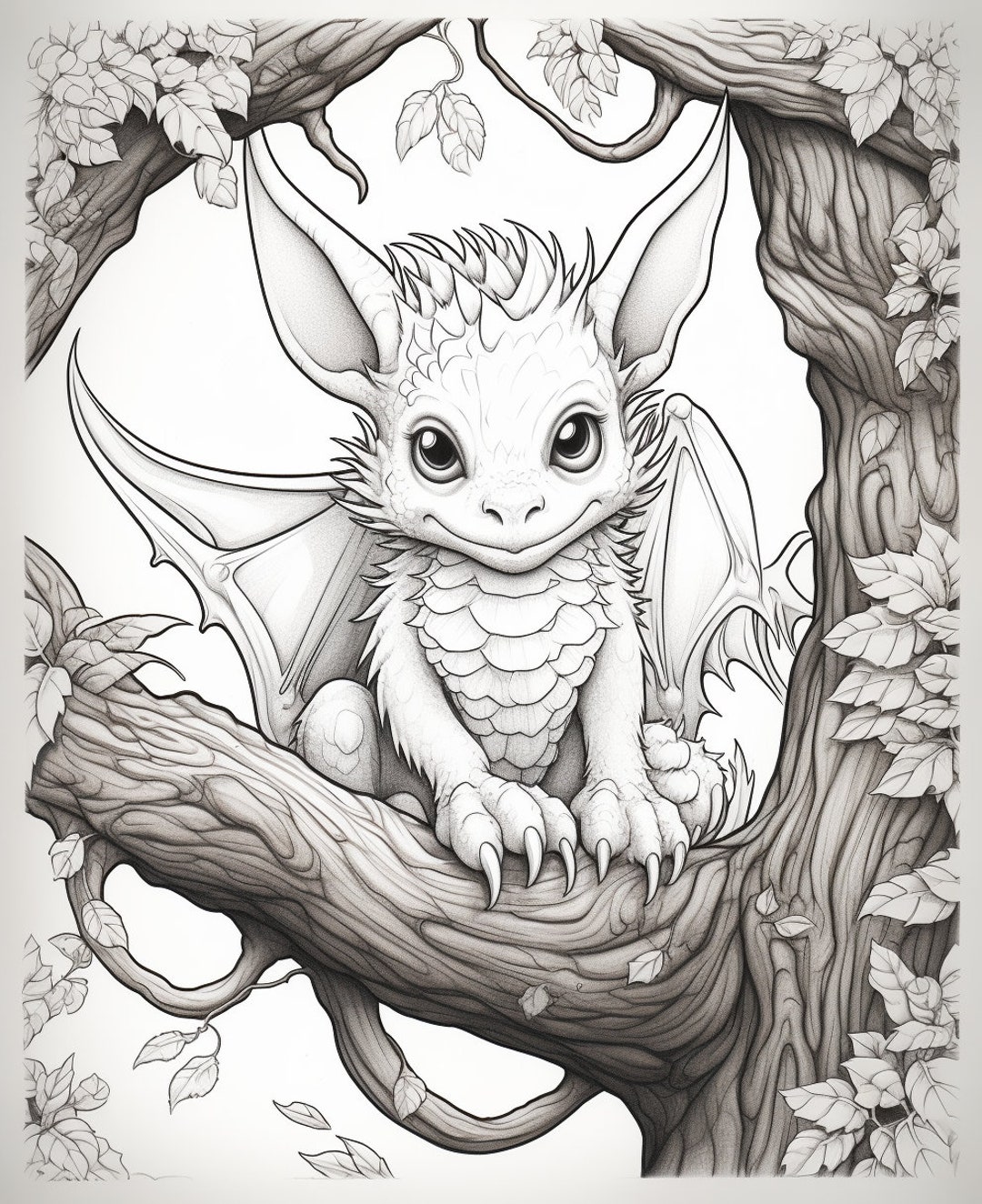 24 Baby Woodland Dragon Fantasy Coloring Pages Book, Adults Kids ...