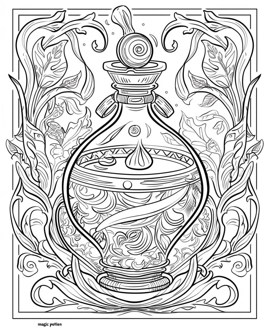 20 Magic Potions Coloring Pages: Coloring Book for Adults and Kids ...