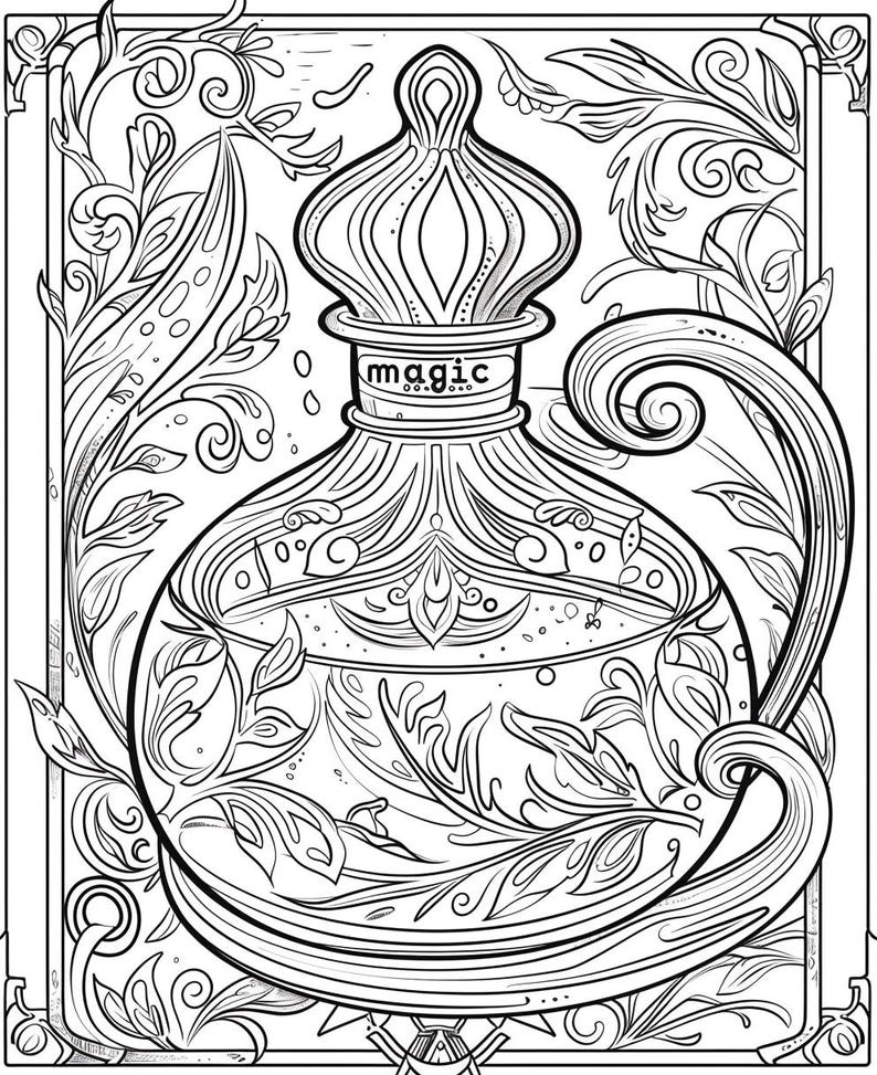 20 Magic Potions Coloring Pages: Coloring Book for Adults and Kids ...