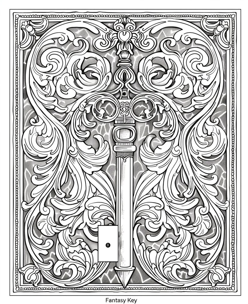 Fantasy Magic Keys Coloring Pages – 20 Digital Drawings in PNG ...