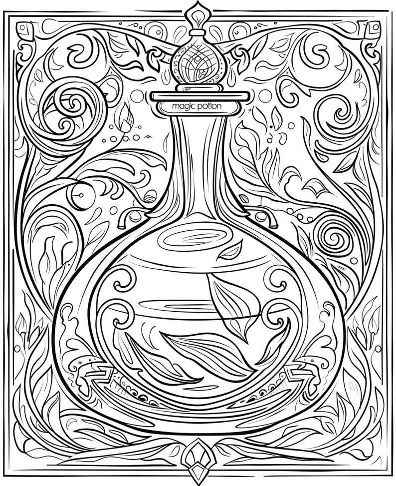 20 Magic Potions Coloring Pages: Coloring Book for Adults and Kids ...