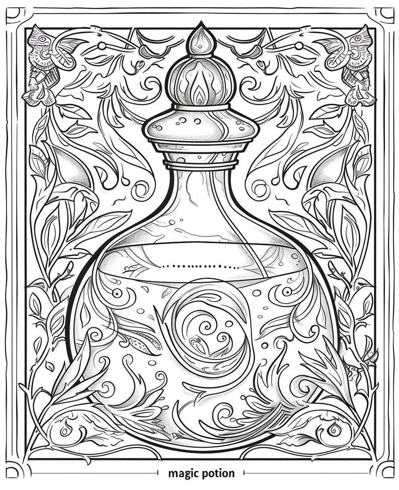 20 Magic Potions Coloring Pages: Coloring Book for Adults and Kids ...