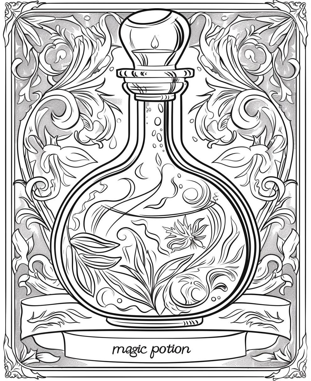 20 Magic Potions Coloring Pages: Coloring Book for Adults and Kids ...