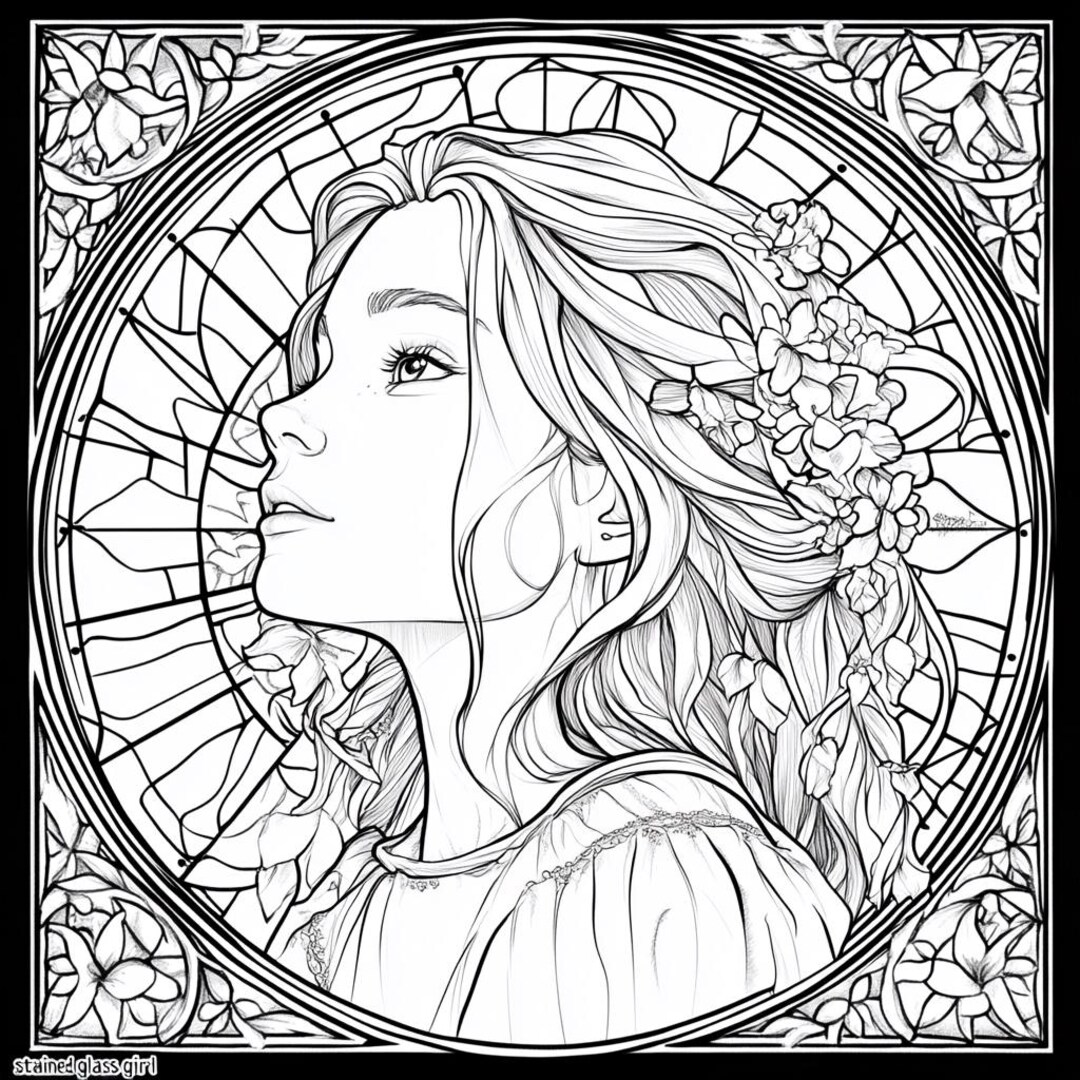 Stained Glass Women Coloring Pages – 20 Digital PNG Drawings – Stained ...