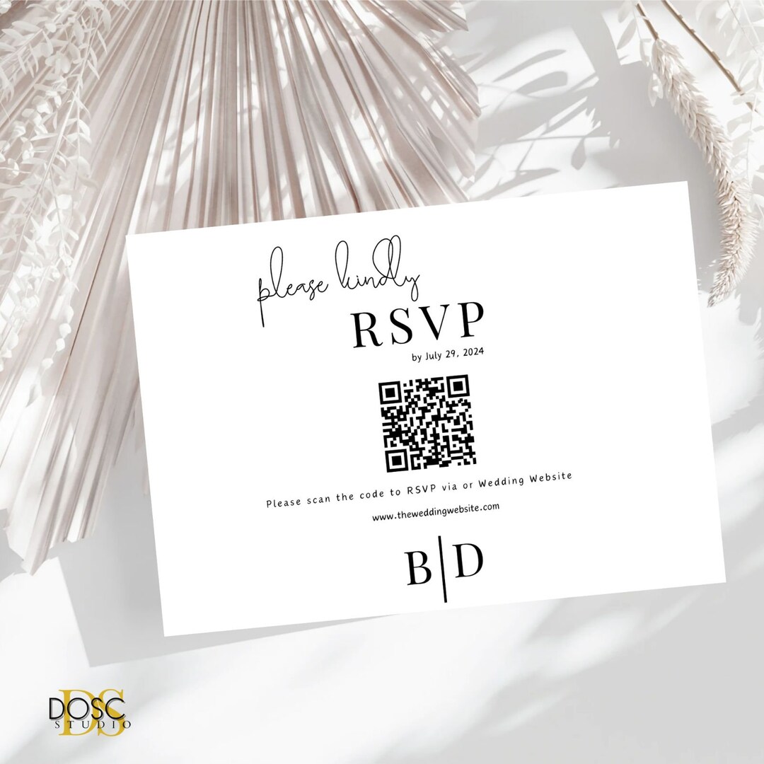 Classic Black & White Minimalist RSVP QR Code Card Template - Etsy