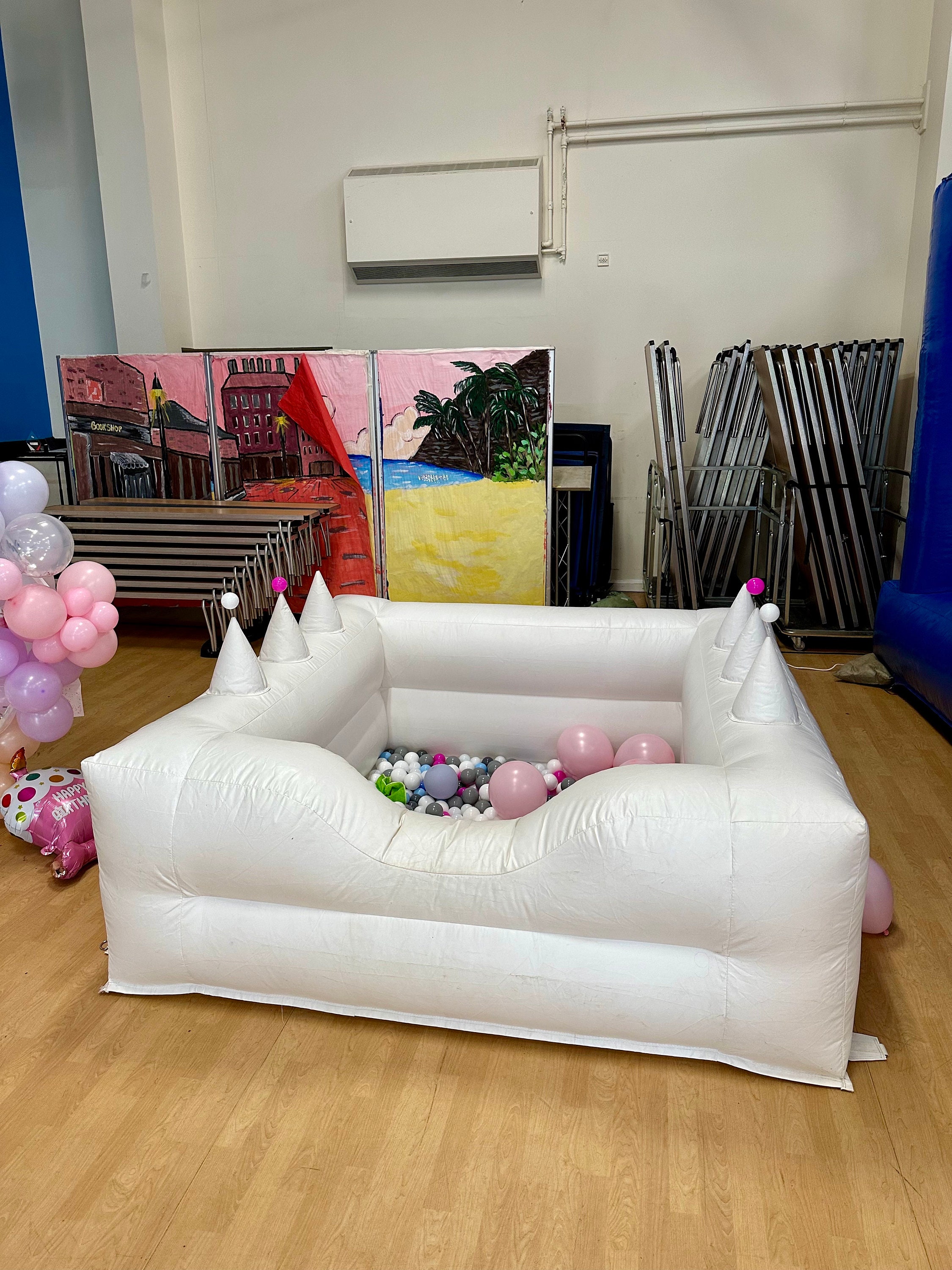 Inflatable White Bouncy Castle and Ball Pit Kids Parties Birthdays ...