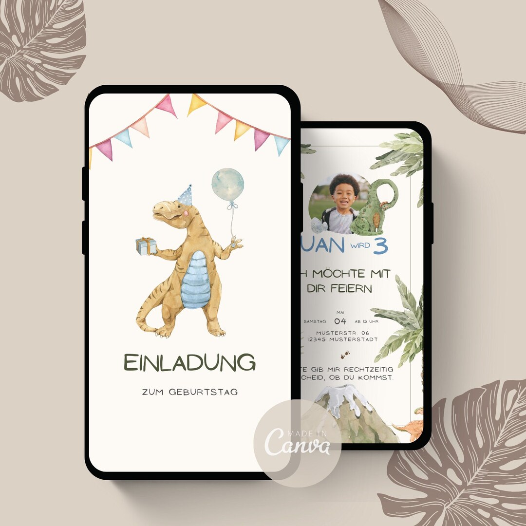 Digital Dinosaur Invitation Card | Children's Birthday Invitation ...