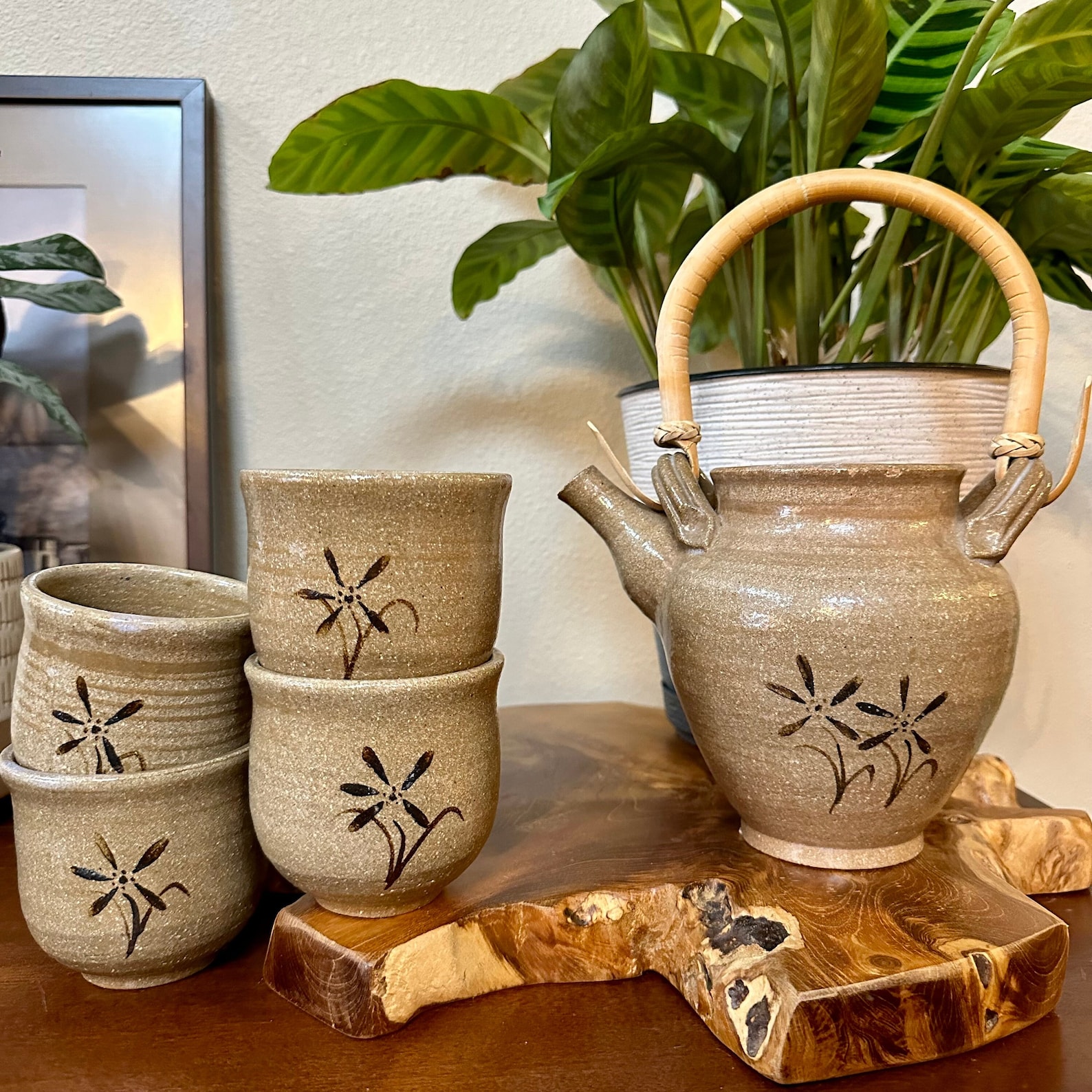 Vintage Stoneware Pottery Teapot/tea Kettle With Bamboo Handle - Etsy