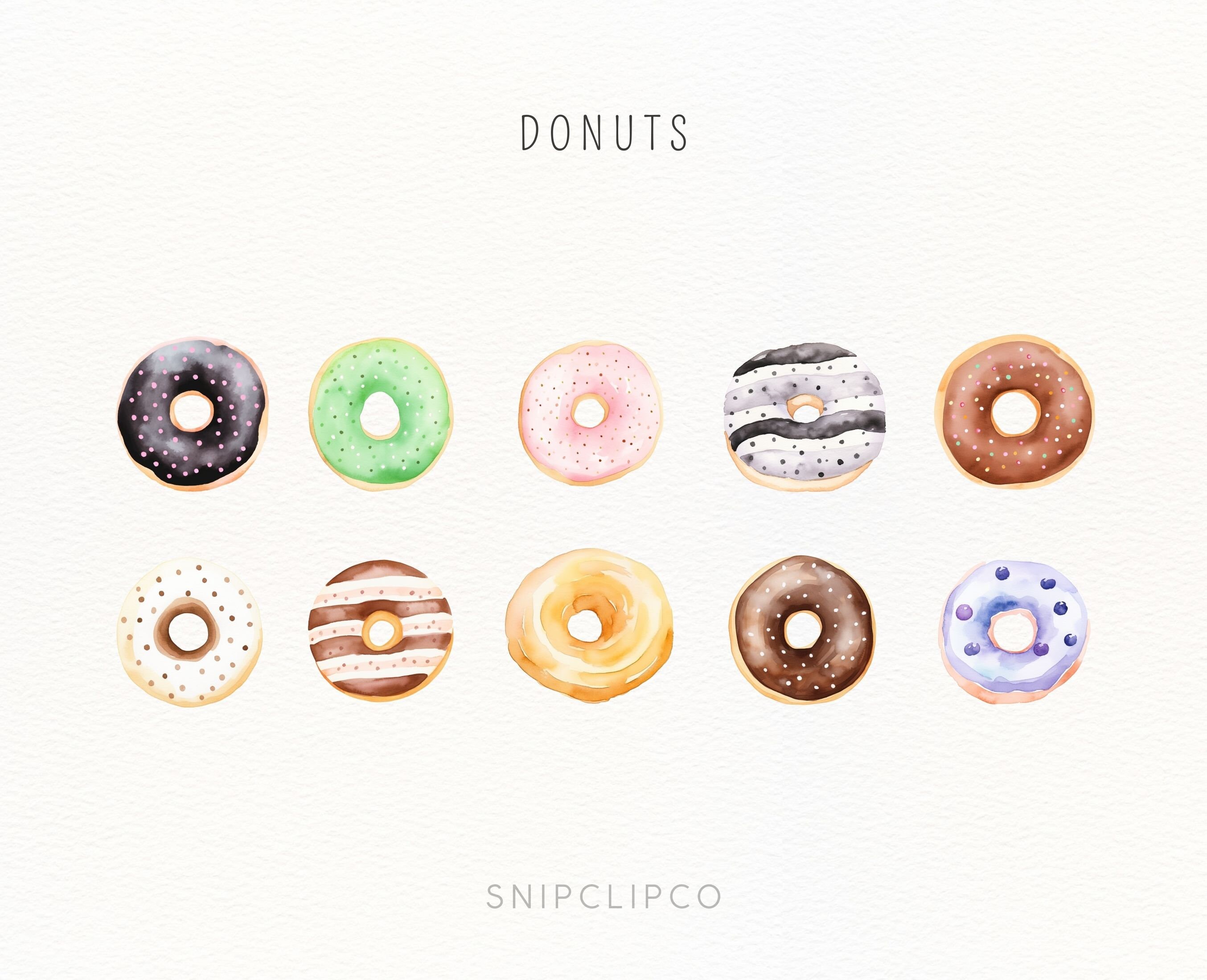 Watercolor Donut Clipart Doughnut PNG, Cute Dessert Clip Art, Sweets ...