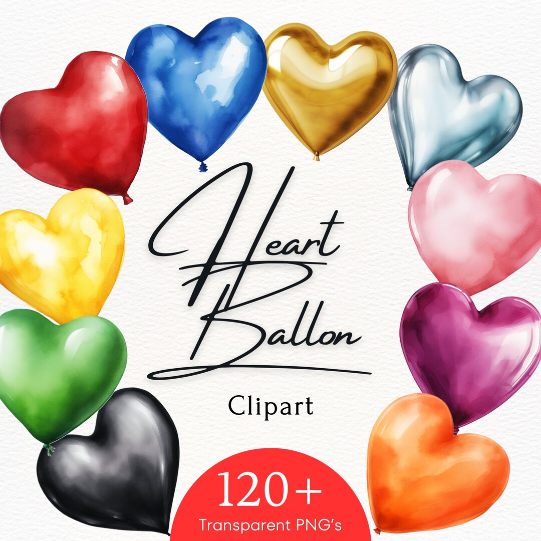 Watercolor Heart Balloon Clipart Bundle, Balloon PNG, Valentines ...