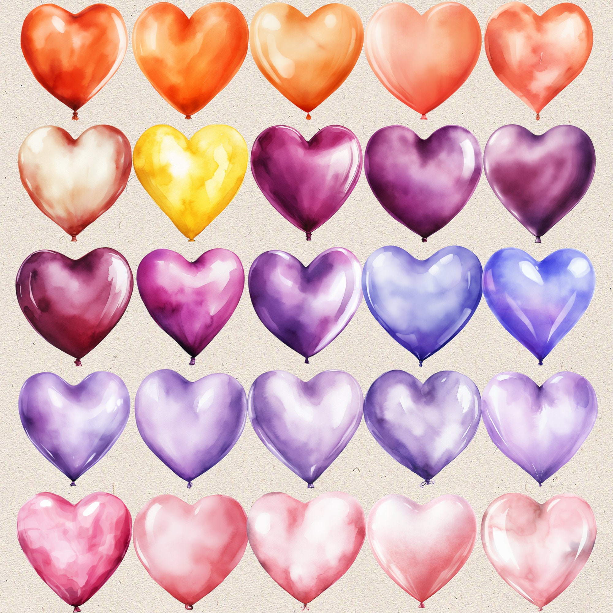 Watercolor Heart Balloon Clipart Bundle, Balloon PNG, Valentines ...