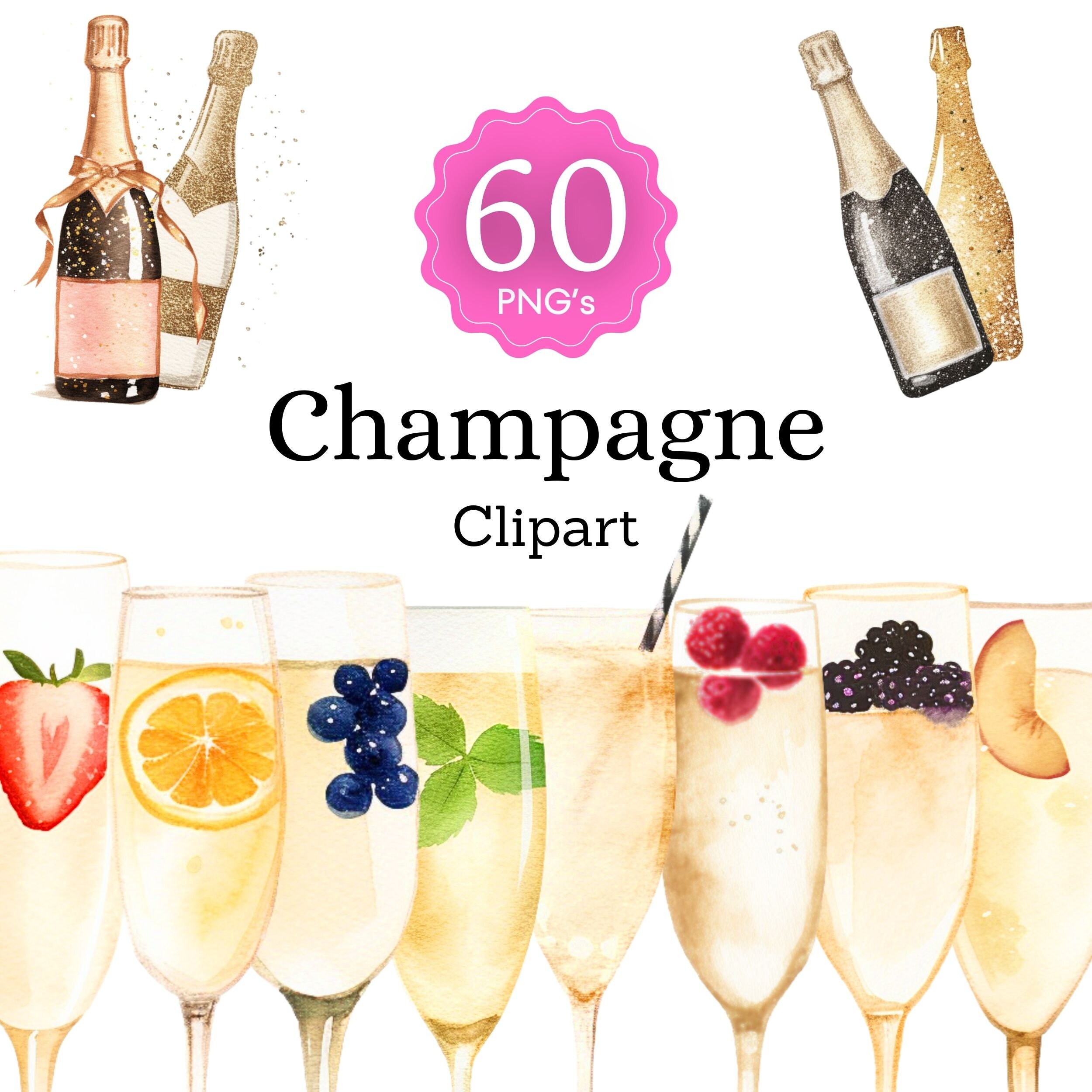 Watercolor Champagne Clipart, Celebration & Party PNG, Eucalyptus Frame ...