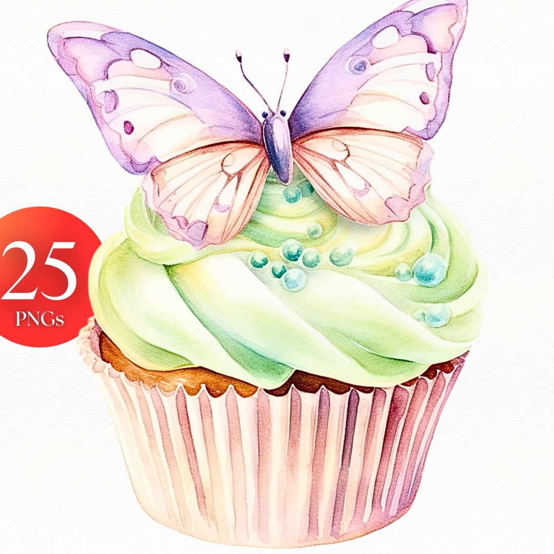 Birthday Cupcake Clipart Watercolor Cupcakes PNG, Cute Dessert & Bakery ...