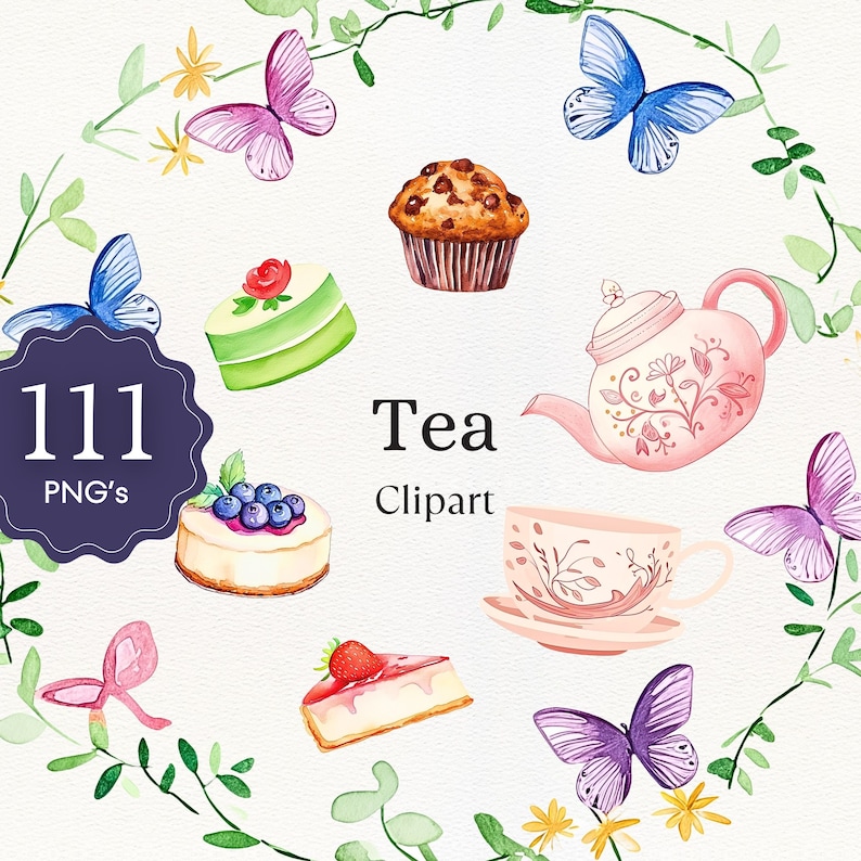 Watercolor Tea Party Clipart Floral Frames, Dessert SVG, Tea Pot ...