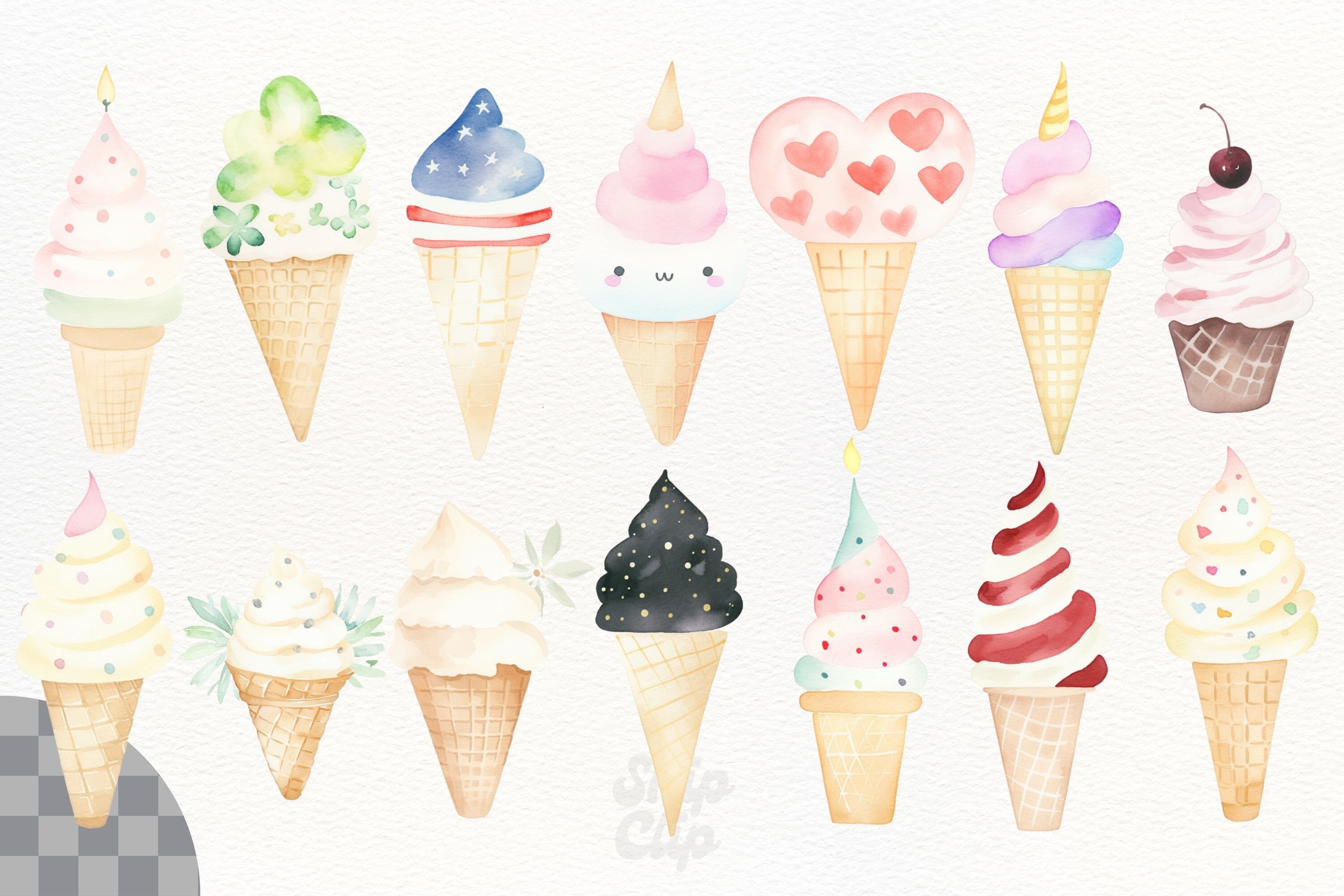 Watercolor Icecream Clipart Ice Cream Cone PNG, Summer Clip Art ...