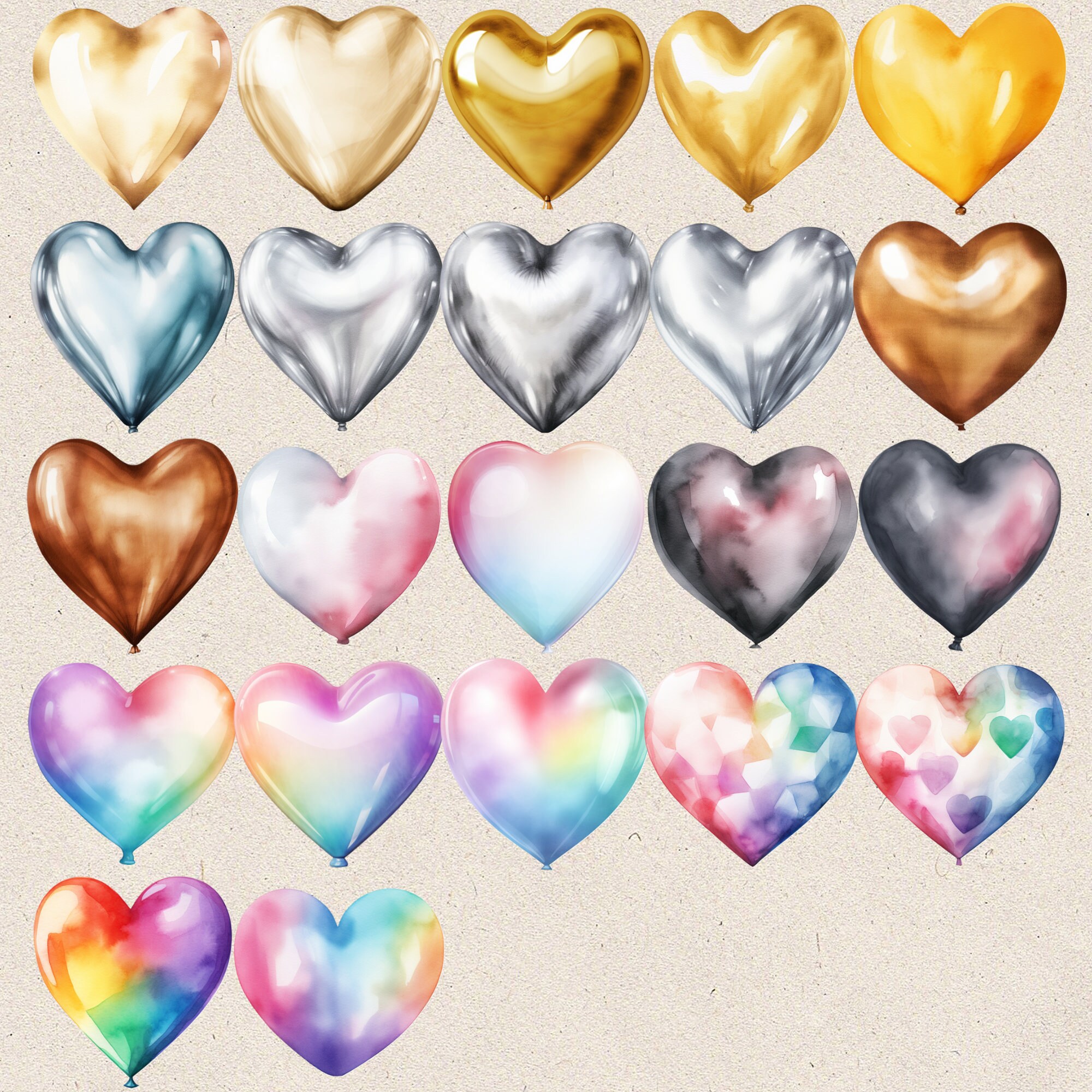 Watercolor Heart Balloon Clipart Bundle, Balloon PNG, Valentines ...