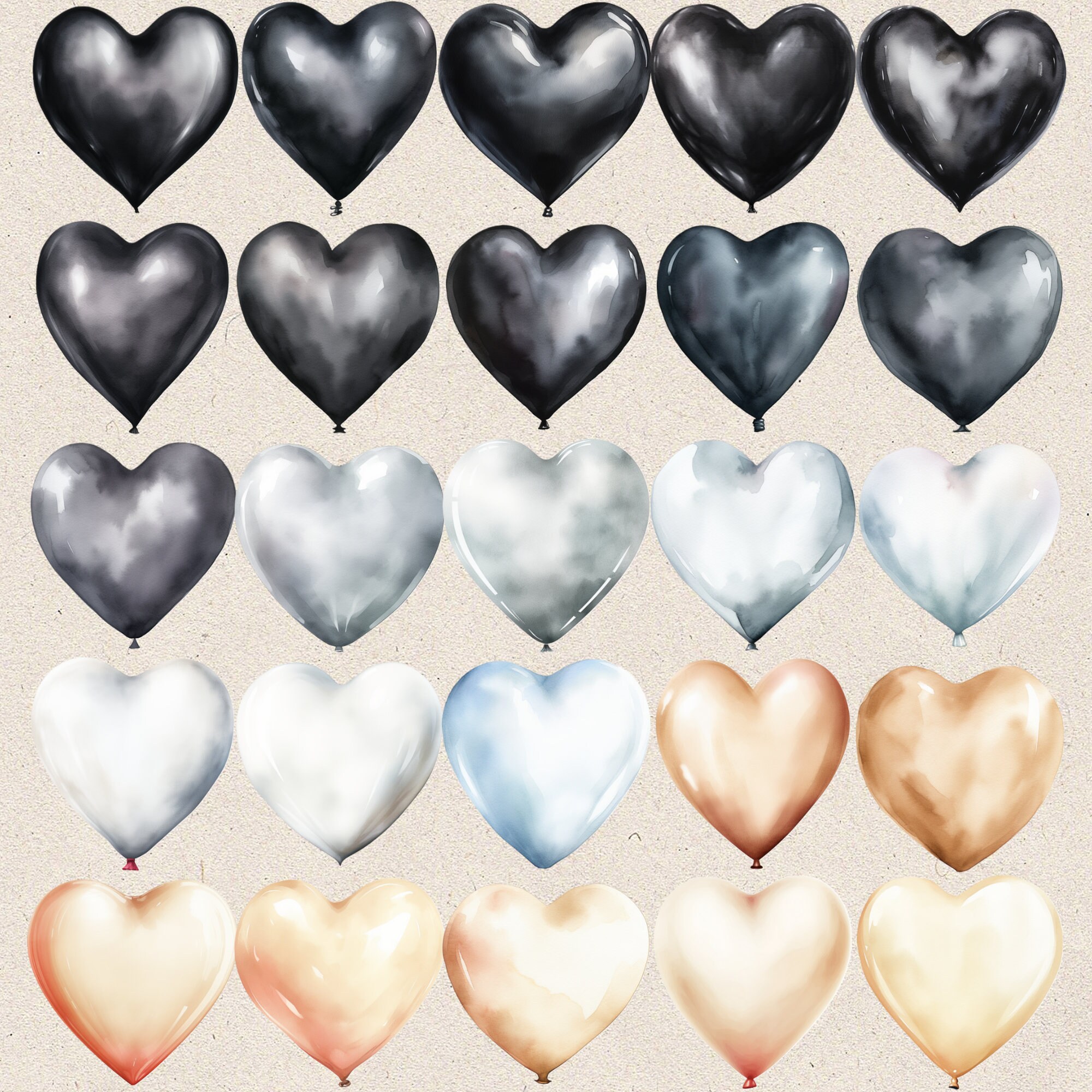 Watercolor Heart Balloon Clipart Bundle, Balloon PNG, Valentines ...