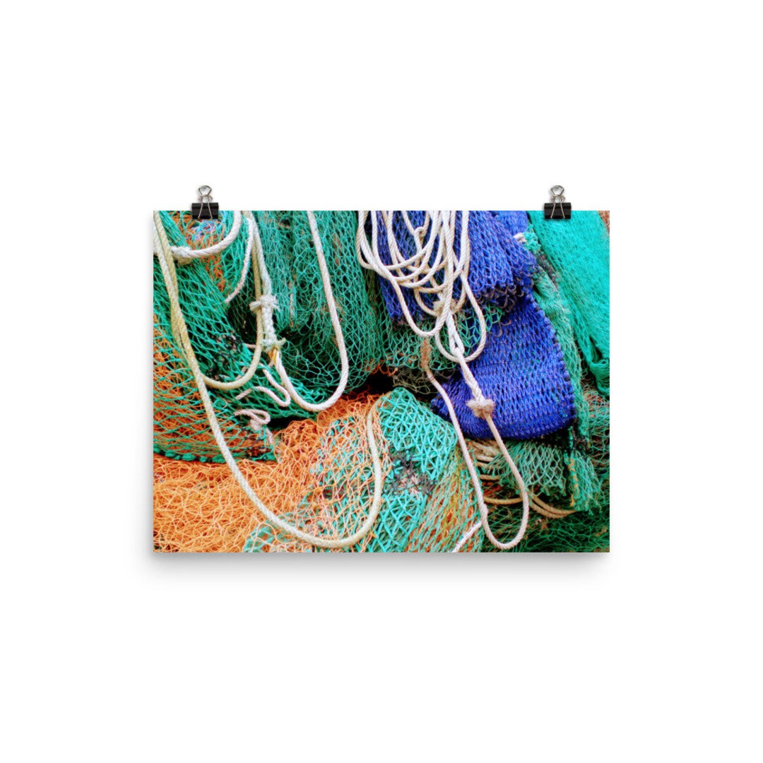 Fishing Nets Poster 12 X 16 With Blue Nets Image Vibrant Nautical Photo ...