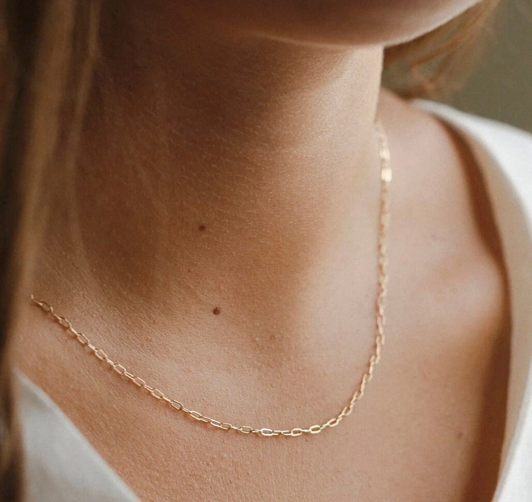 Dainty 18K Gold Paperclip Necklace, Small Gold Paper Clip Necklace ...