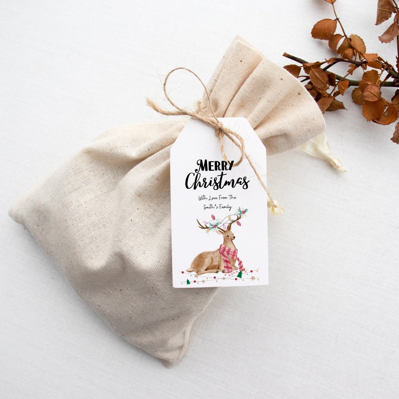 Printable Merry Christmas Gift Tag PNG PDF, Reindeer Holiday Labels ...