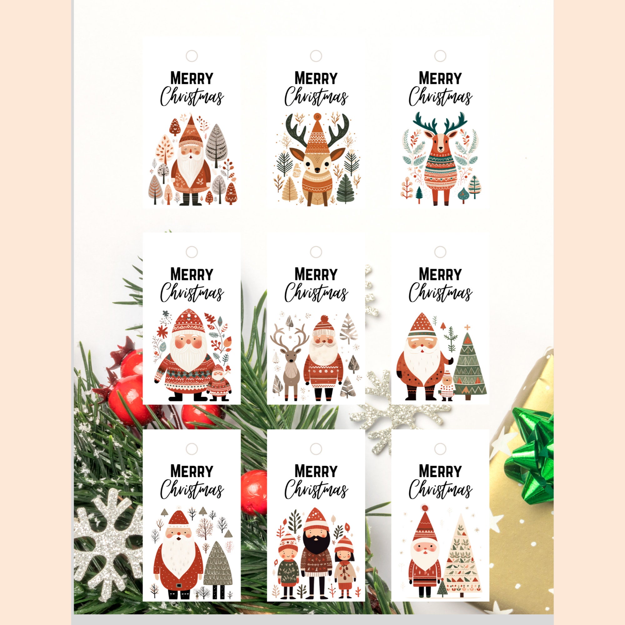 Printable Merry Christmas Gift Tag, Santa Holiday Labels Download ...