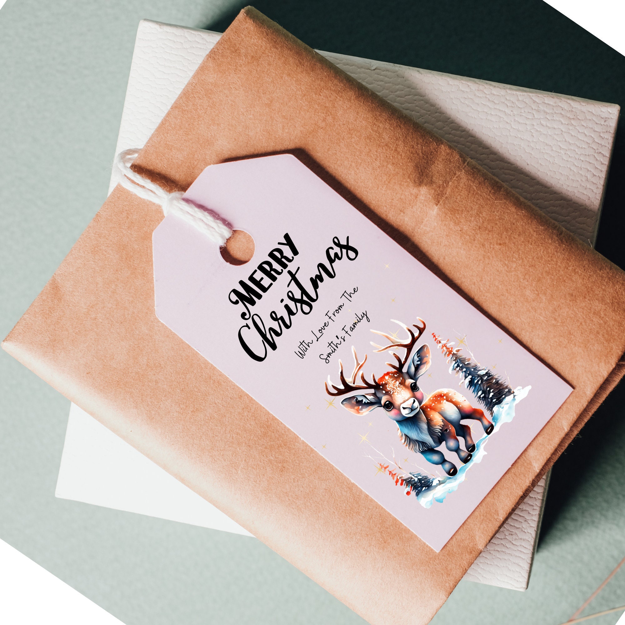 Printable Merry Christmas Gift Tag PNG PDF, Reindeer Holiday Labels ...