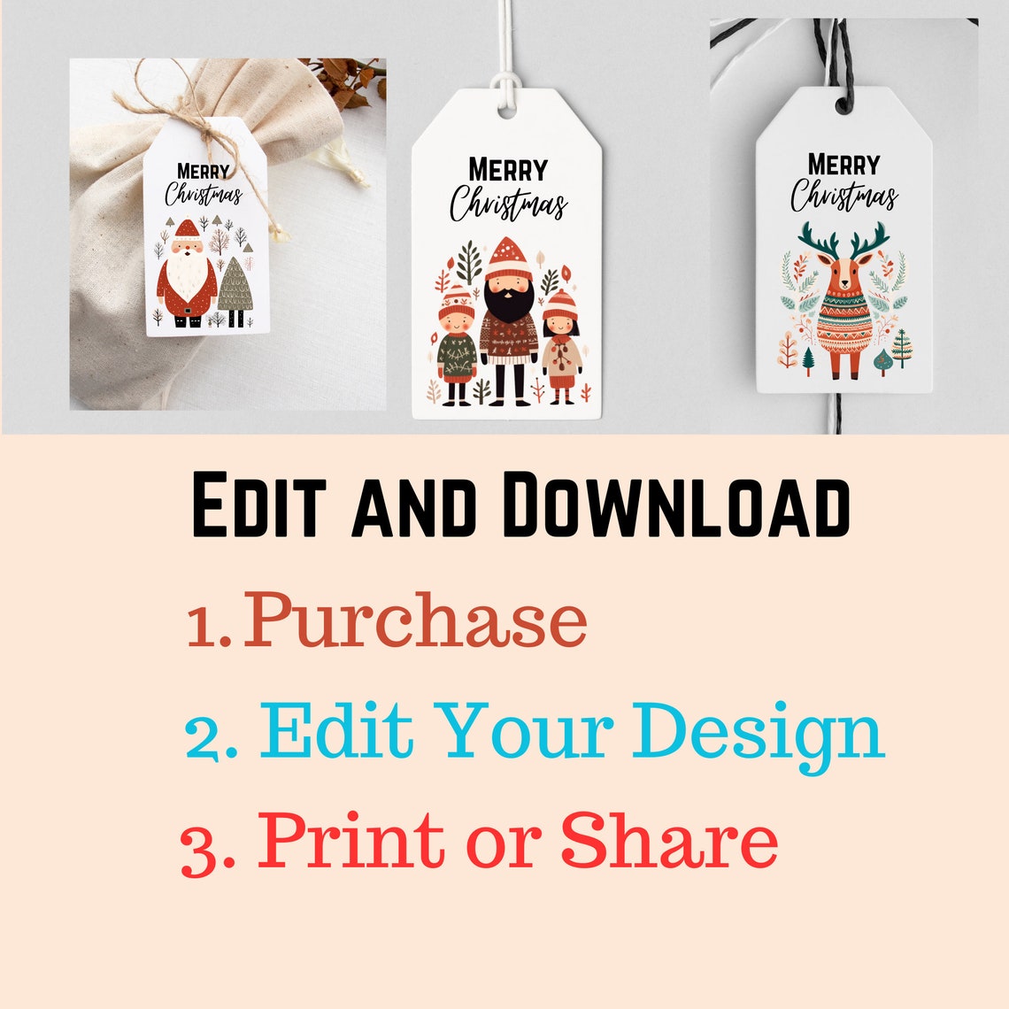 Printable Merry Christmas Gift Tag, Santa Holiday Labels Download ...
