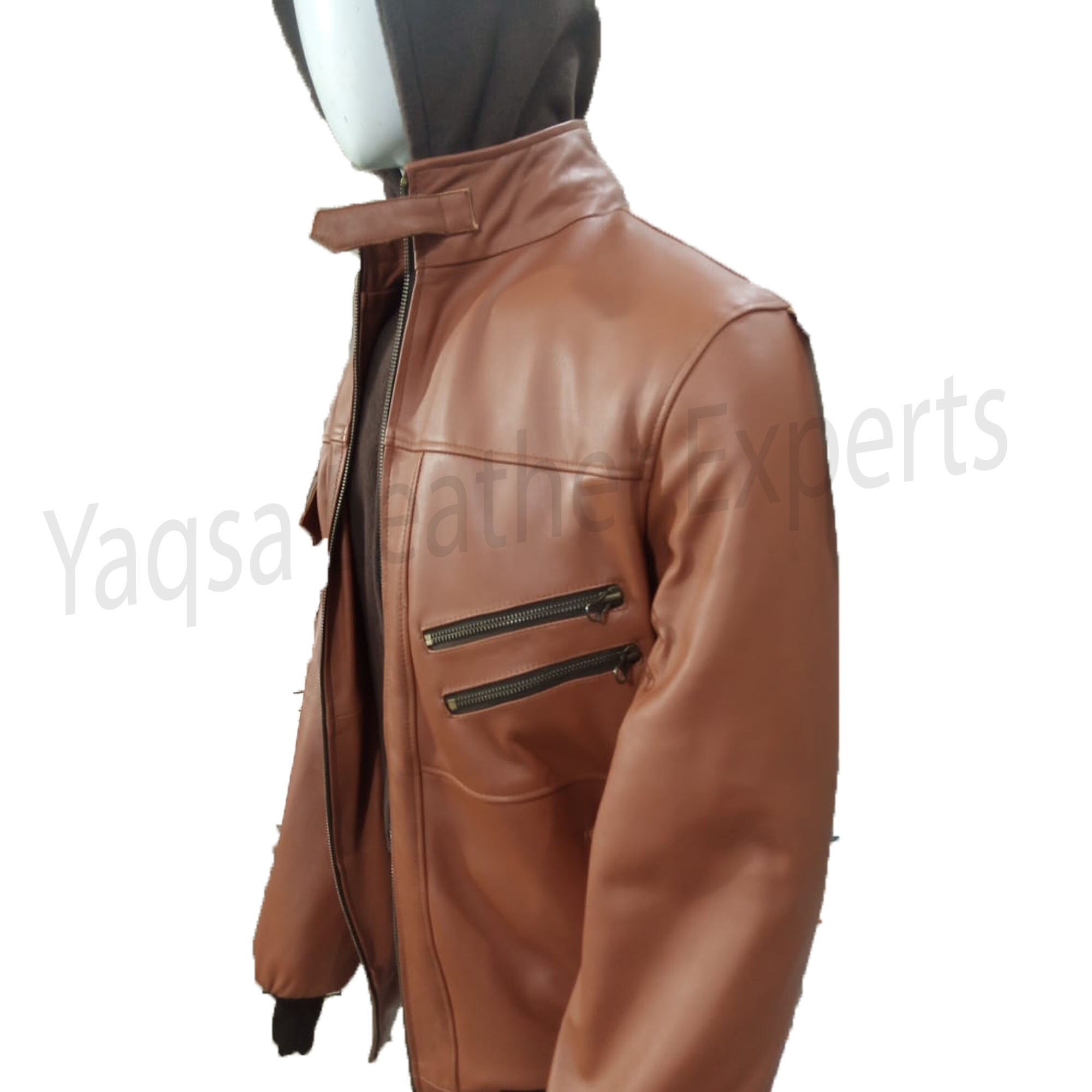 Men's Light Brown Bomber Leather Jacket, Hooded Brown Leather Jacket - Etsy