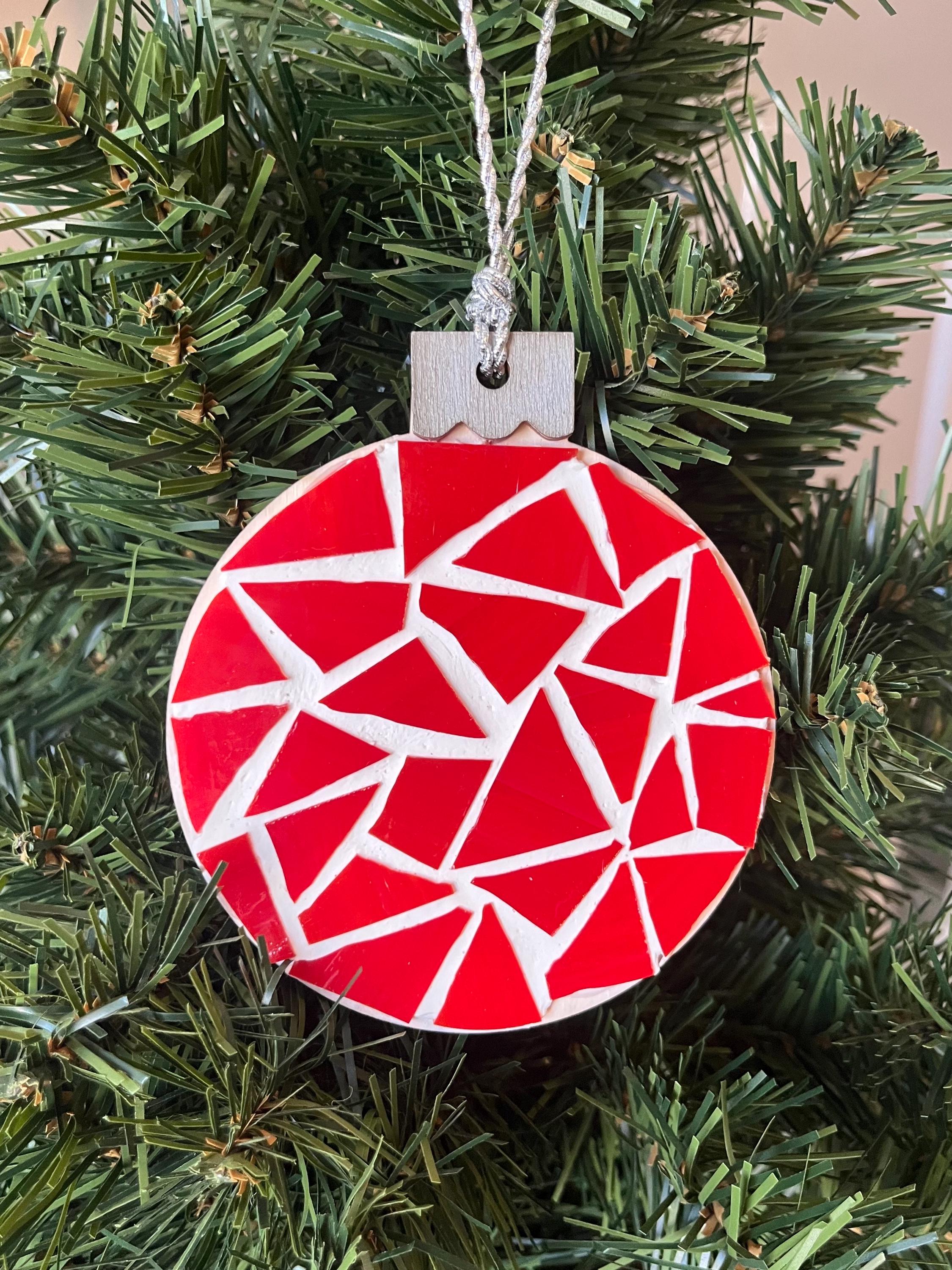Circle Handmade Glass Mosaic Christmas Ornament Solid Color Red Pink ...