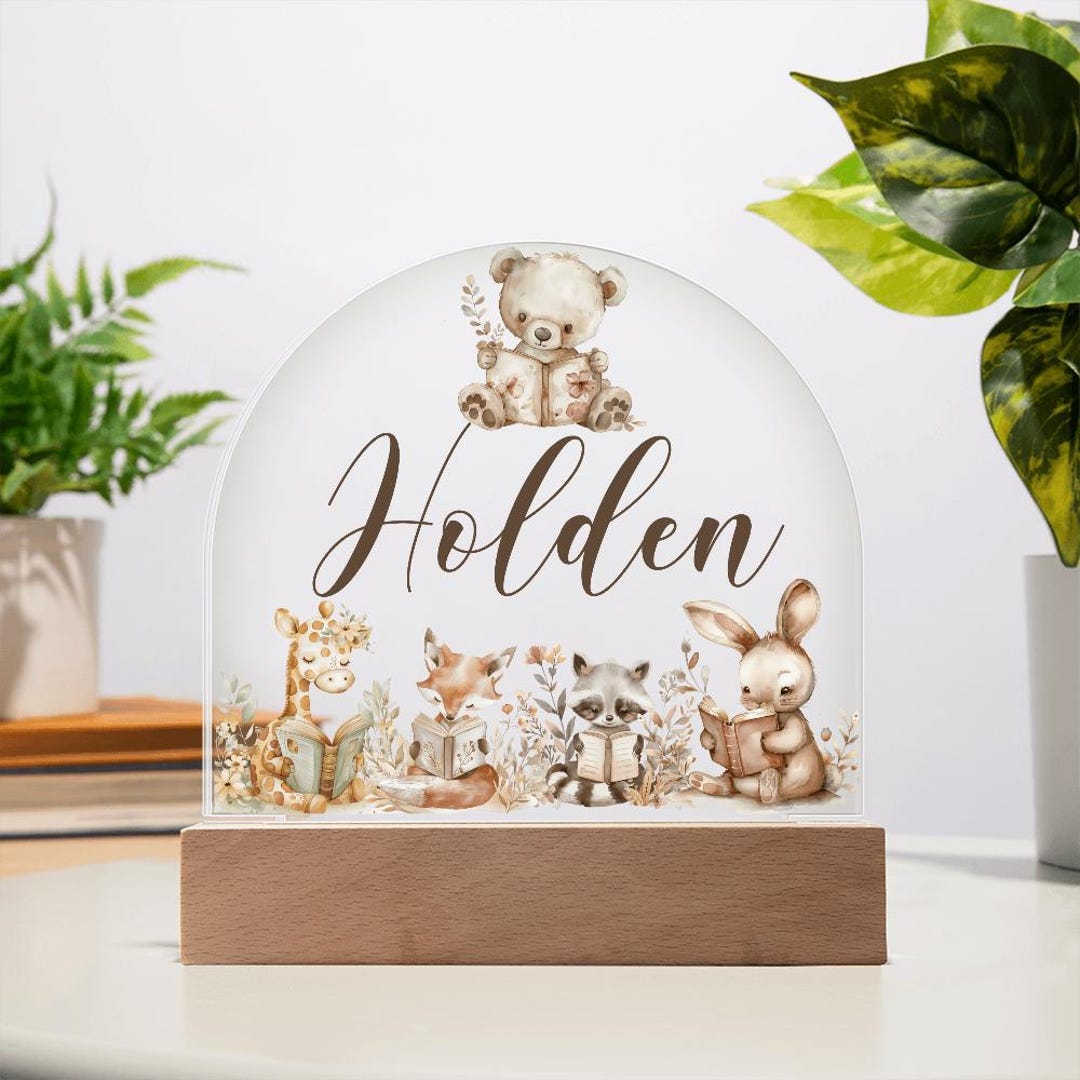 Personalised LED Animal Lamp, Kids Night Light Gift, Safari Jungle ...
