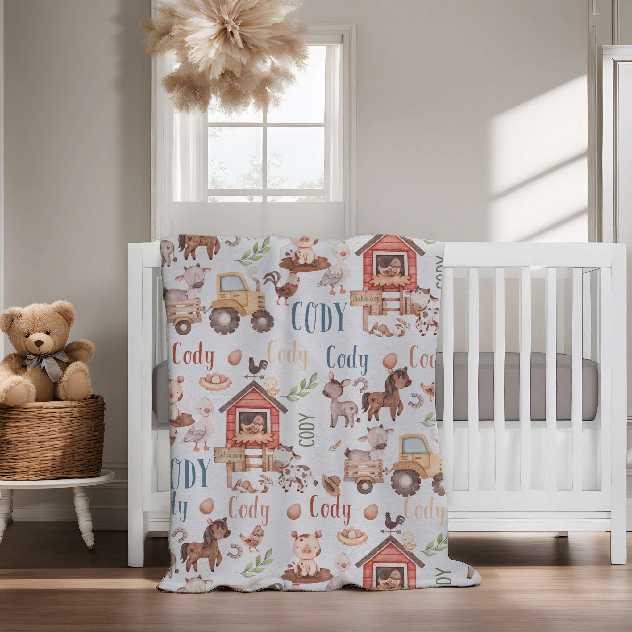 Personalized Farm Animal Baby Blanket, Farm Nursery, Farm Animal Baby ...