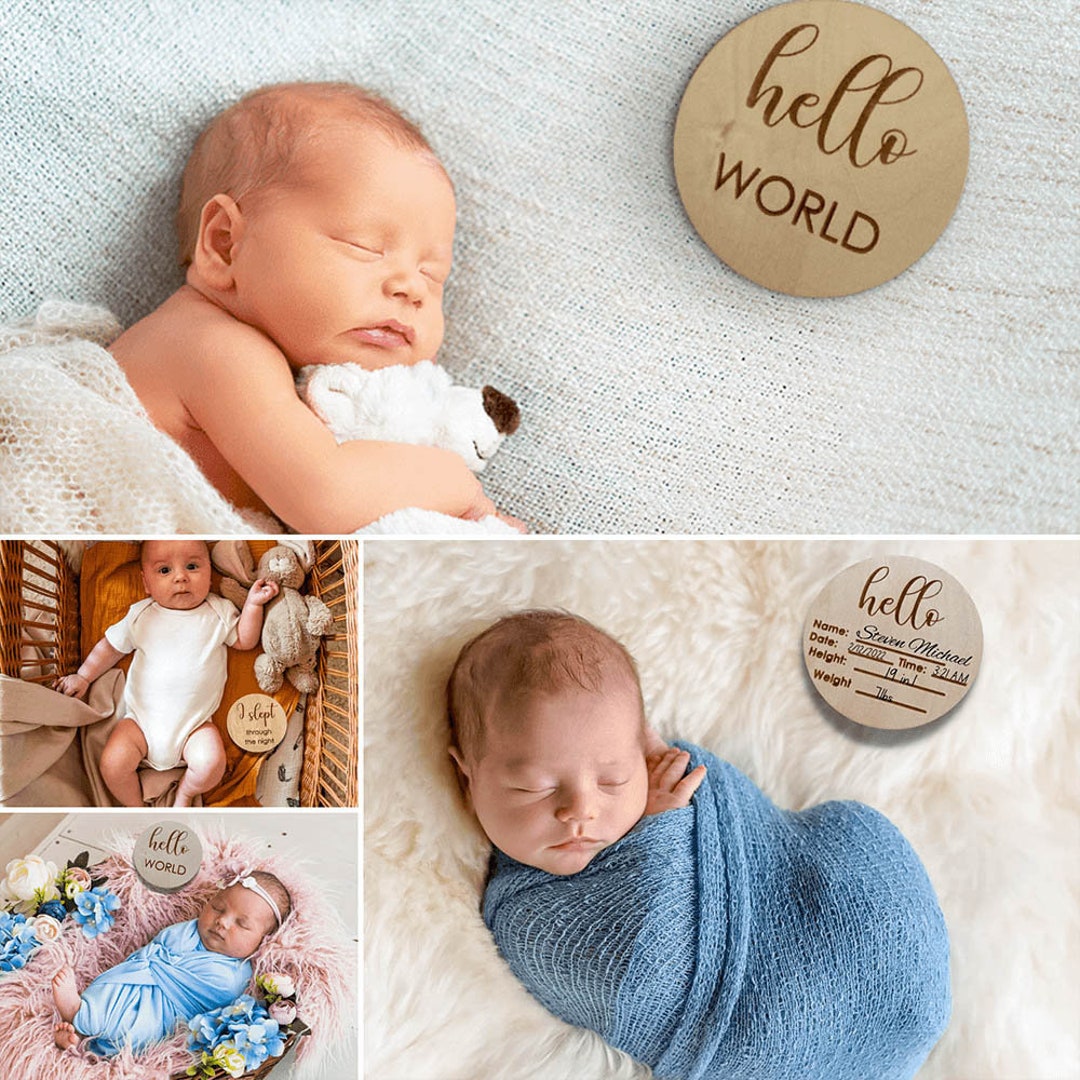 Hello World and Name Plate, Social Media Photo Prop, Newborn Photo Prop ...