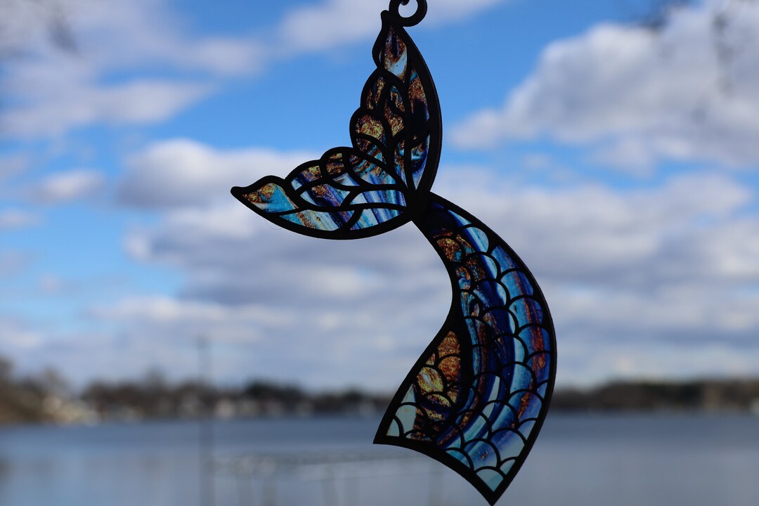 Mermaid Tail Suncatcher Stained Glass Effect Window Hanging Ocean Theme ...