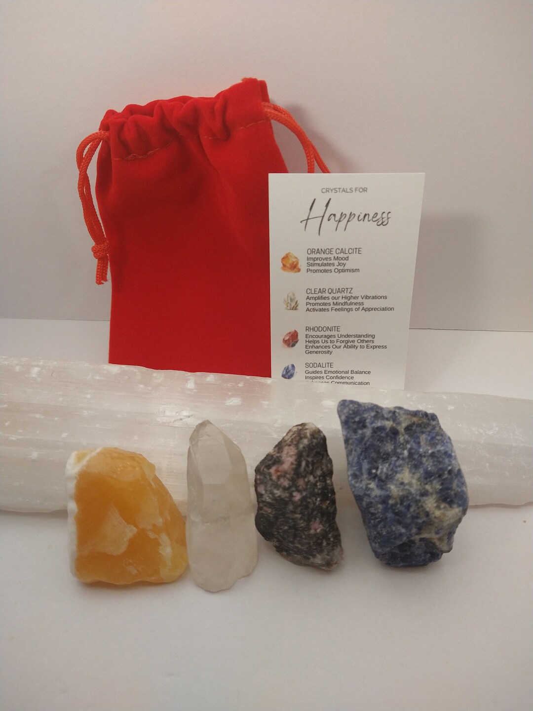 Happiness Crystal Set Orange Calcite, Clear Quartz, Rhodonite ...