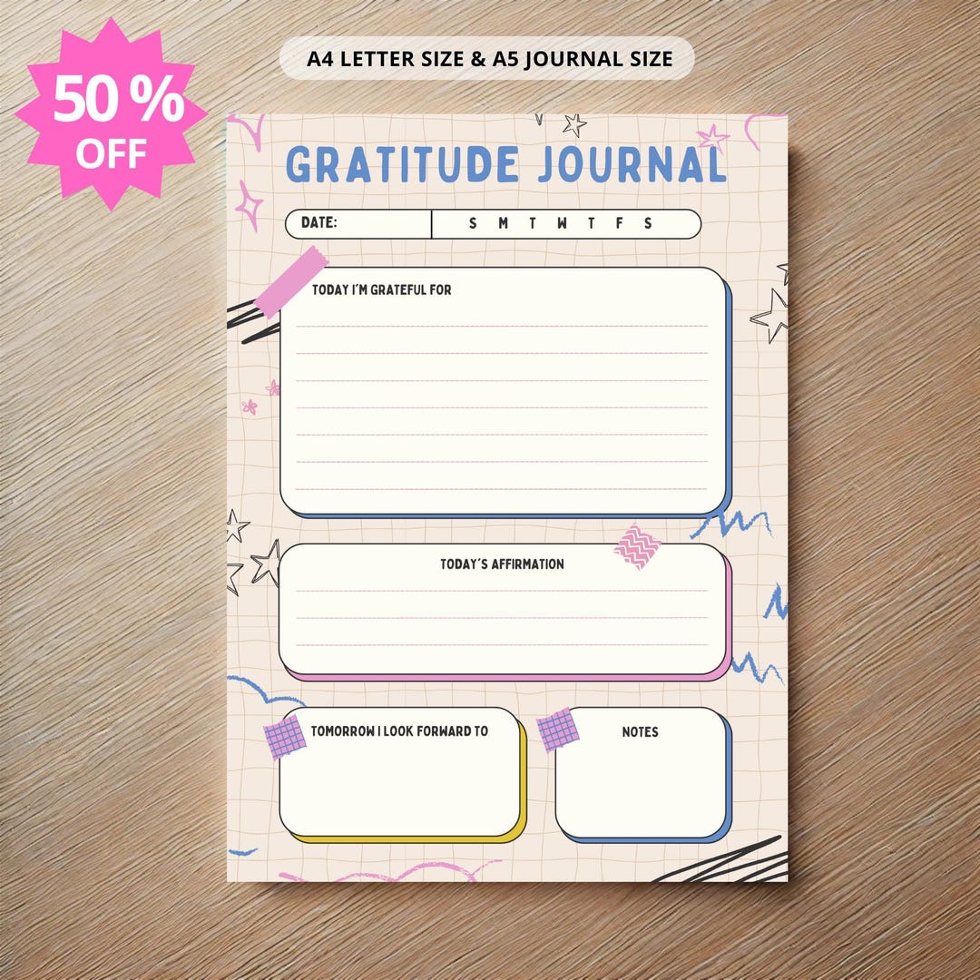 Printable Daily Gratitude Journal Wellness & Mental Health Reflection ...