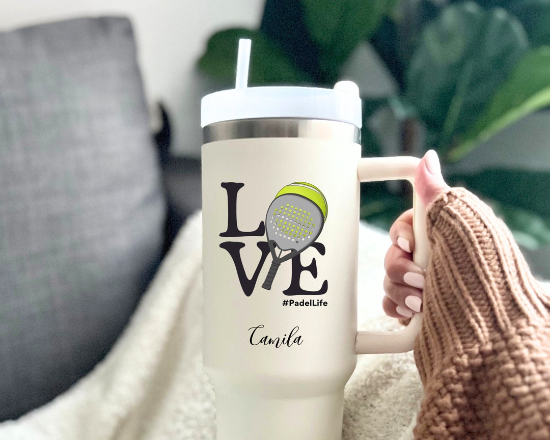 40oz Personalized Tumbler LOVE Padel Travel Mug Large Tumbler With Lid ...