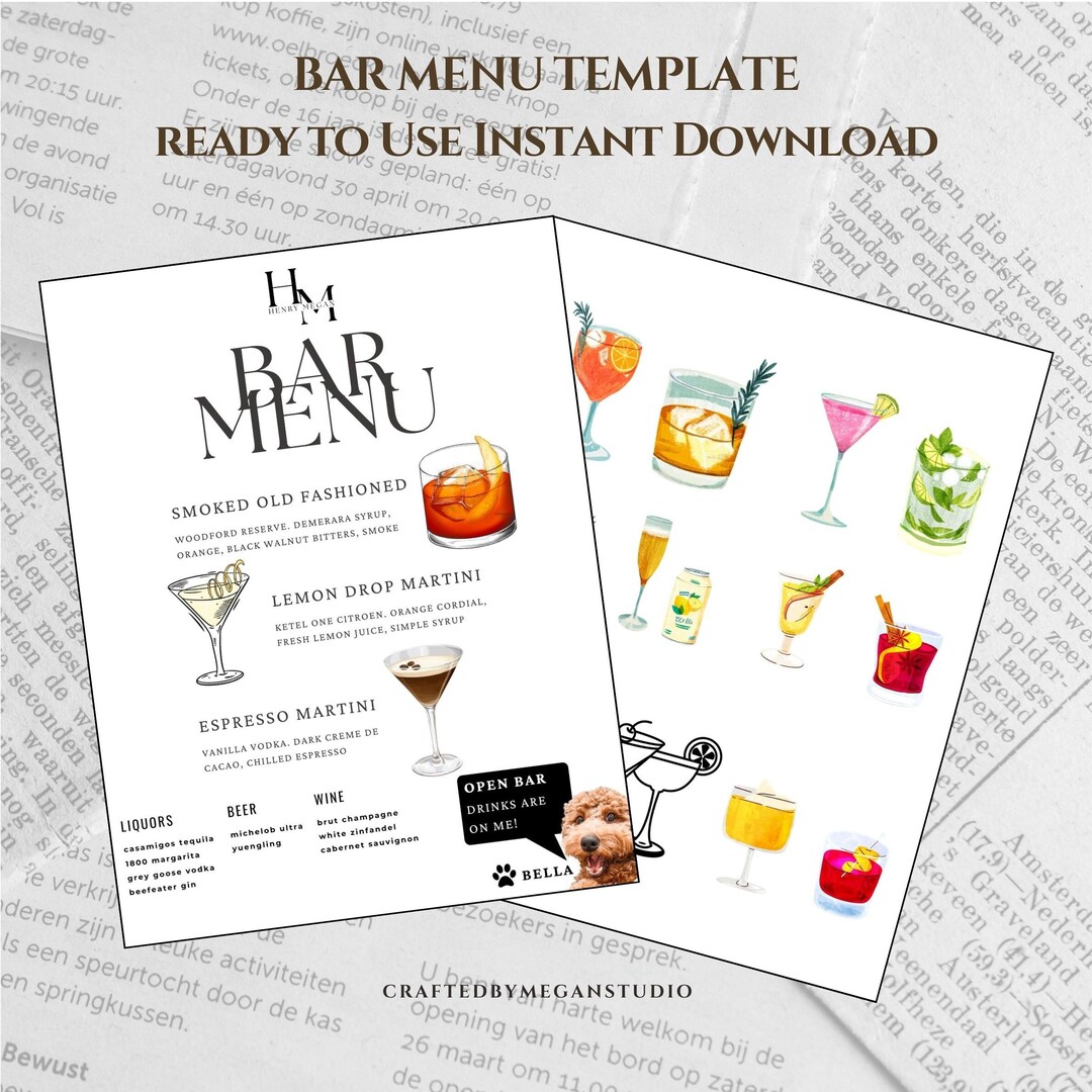 Bar Menu Template, Wedding Bar, Event Bar Menu Instant Download - Etsy