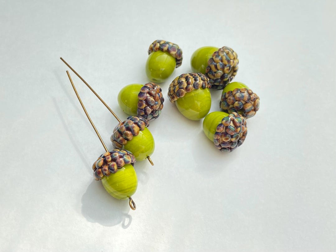 Green Acorn Beads, Glass Beads, Lampwork Beads, Jewelry Beads - Etsy