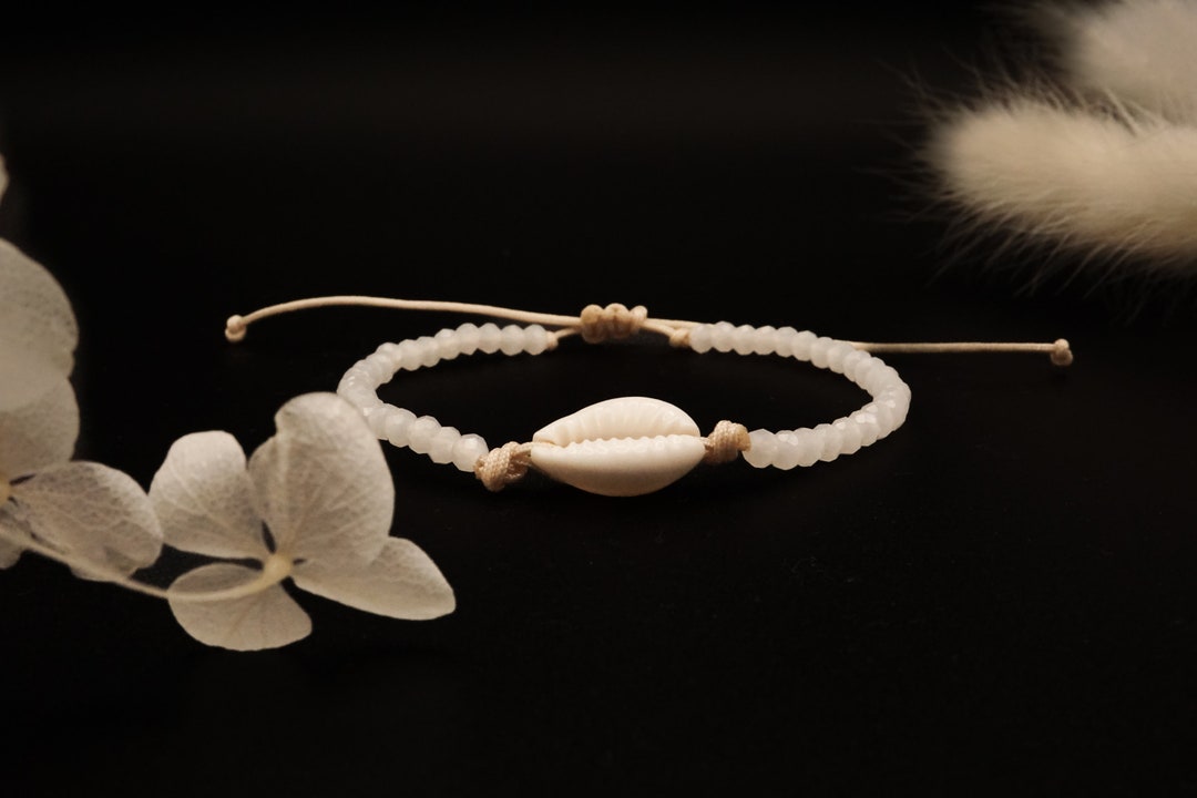 Shell Bracelet/anklet Cauri Shell Crystal Beads White - Etsy