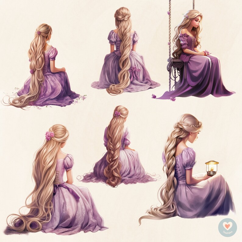 Rapunzel Inspired Clip Art in Sad and Lonely Mode Purple and Black ...