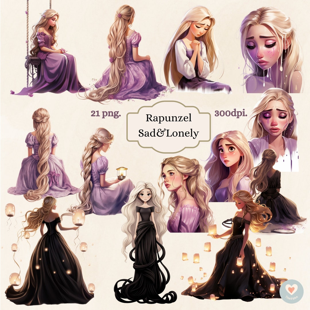 Rapunzel Inspired Clip Art in Sad and Lonely Mode Purple and Black ...