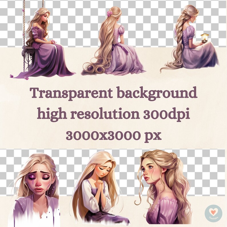 Rapunzel Inspired Clip Art in Sad and Lonely Mode Purple and Black ...